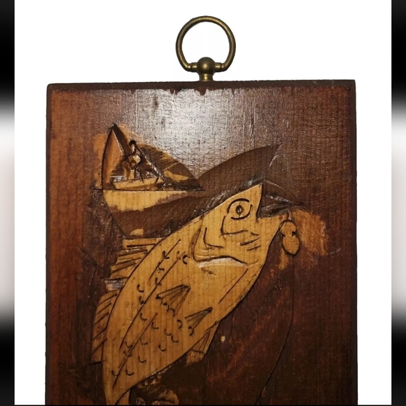 Hand Crafted | Art | Vtg Wood Carved Fish Bass Trout Jumping In Water ...